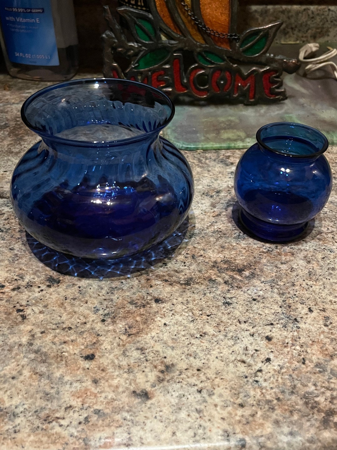 Vintage Cobalt Blue Glass Planters - Etsy