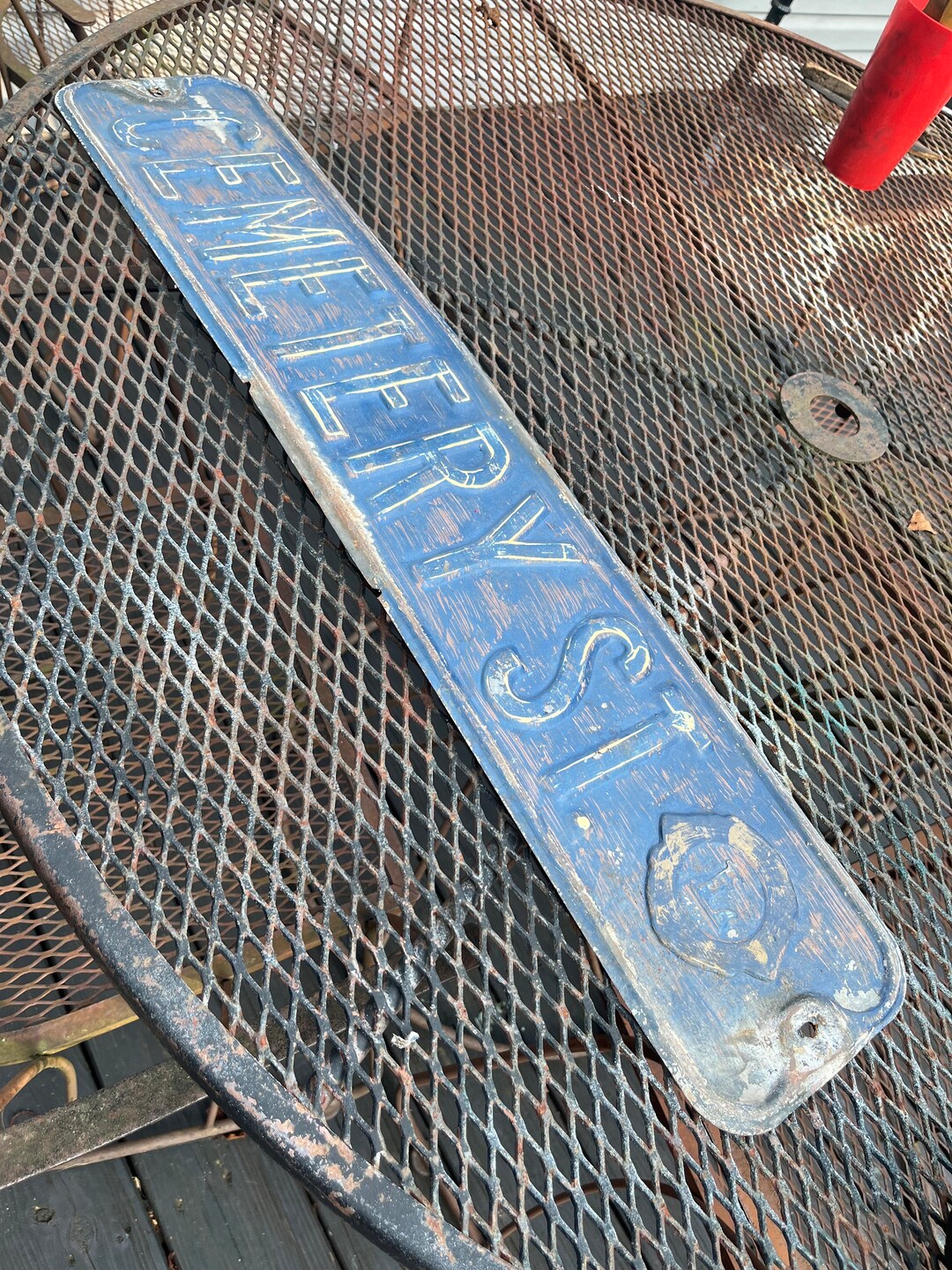 Vintage Embossed Street Sign Cemetery St With Lions Club Logo - Etsy