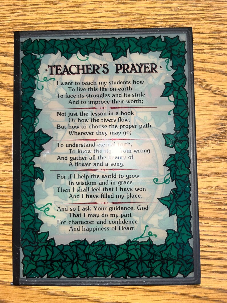 Vintage Stained Glass Teacher’s Prayer Sun Catcher Bi Fold Panel - Etsy
