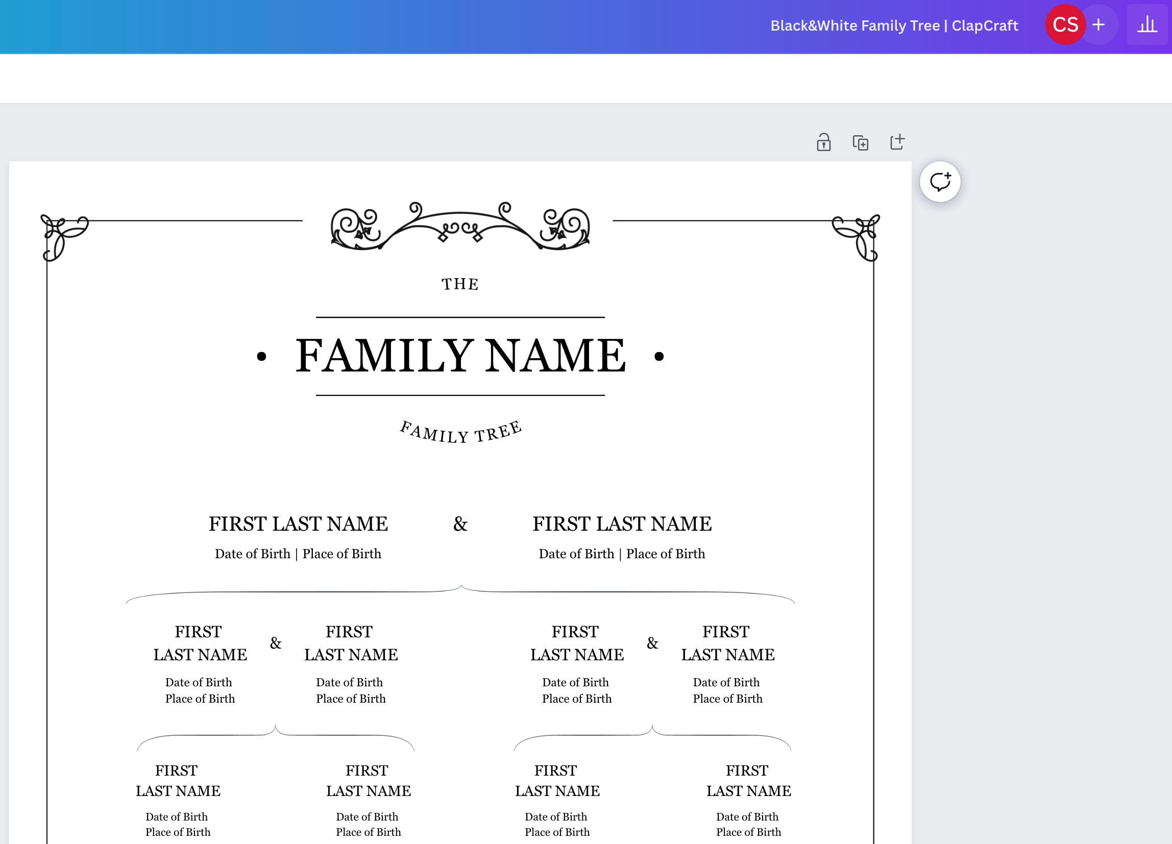Fillable Family Tree Chart Personalized Genealogy Gift Ancestor Chart ...