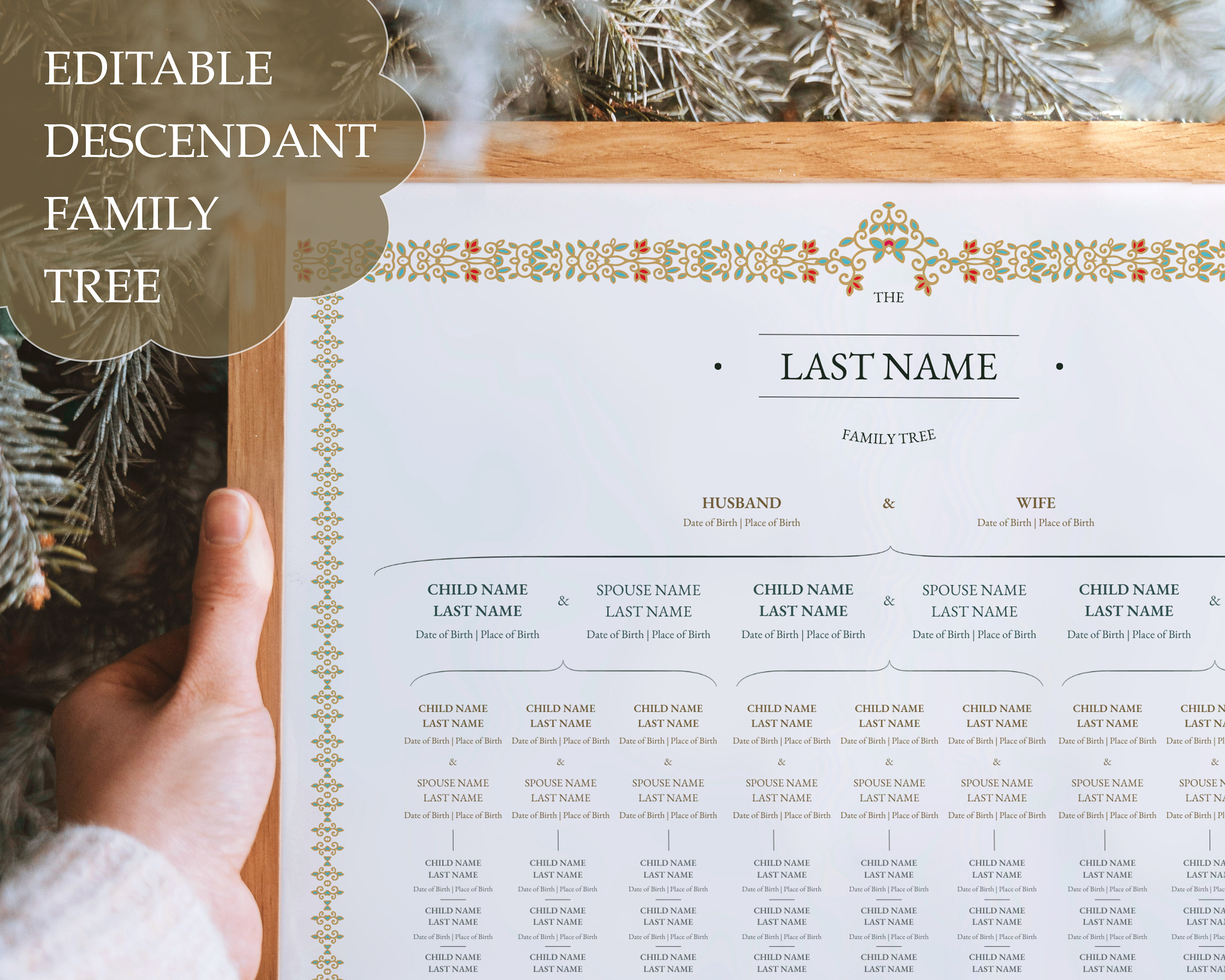 Editable Descendant Family Tree Template Genealogy Tree Multiple ...