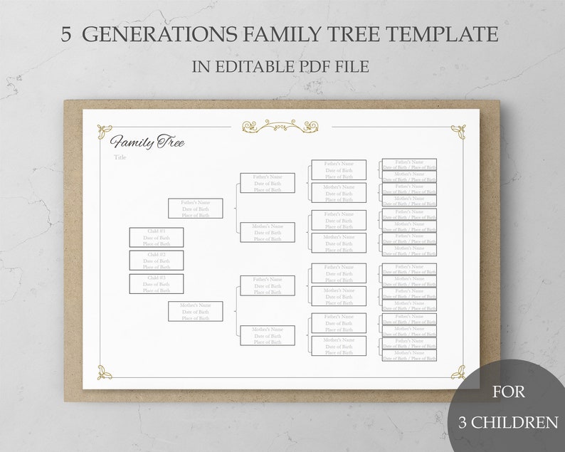 Genealogy Worksheet Editable Family Tree Template Pedigree Chart 5 ...