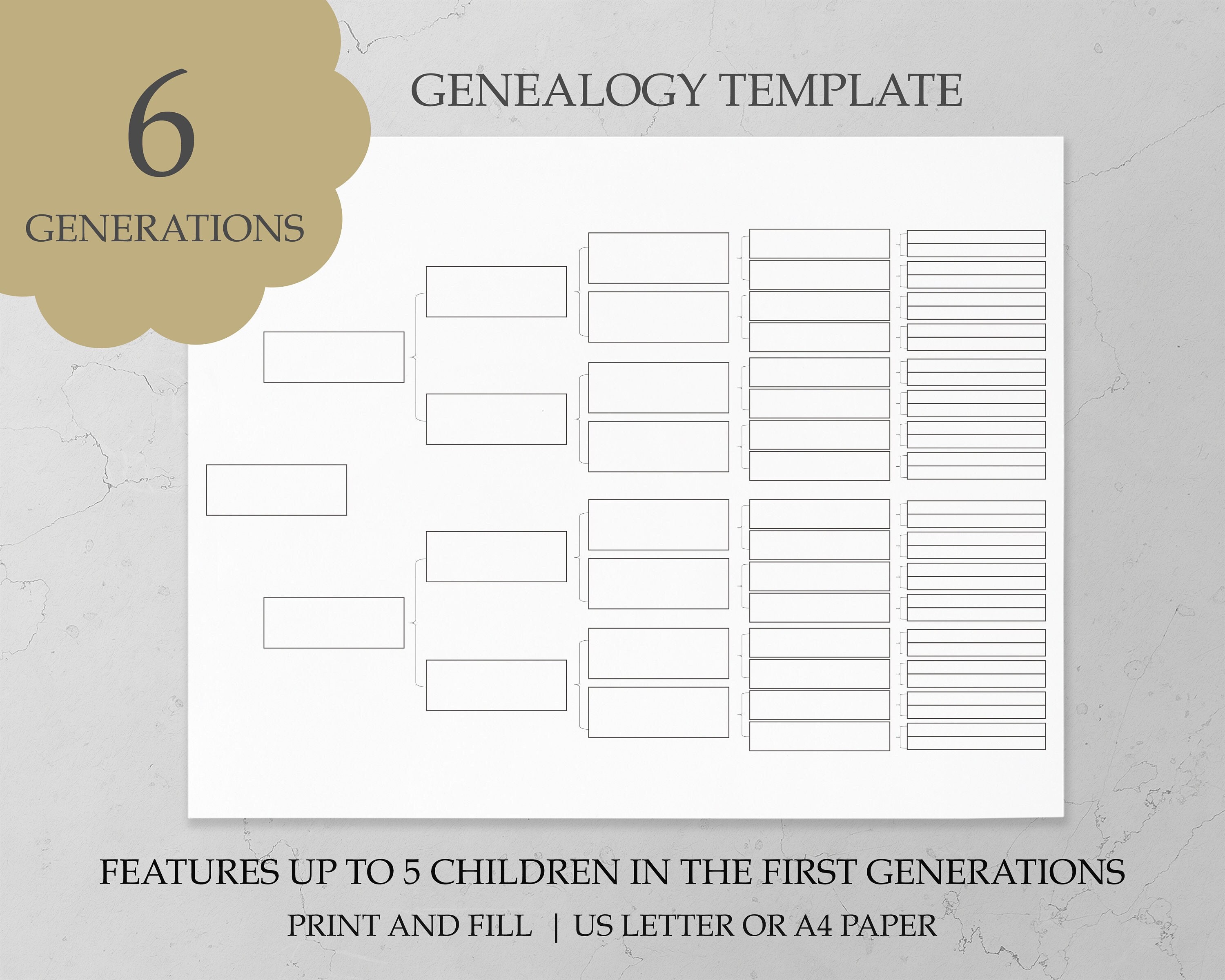 6 Generation Family Tree Template Genealogy Pedigree Chart - Etsy Canada