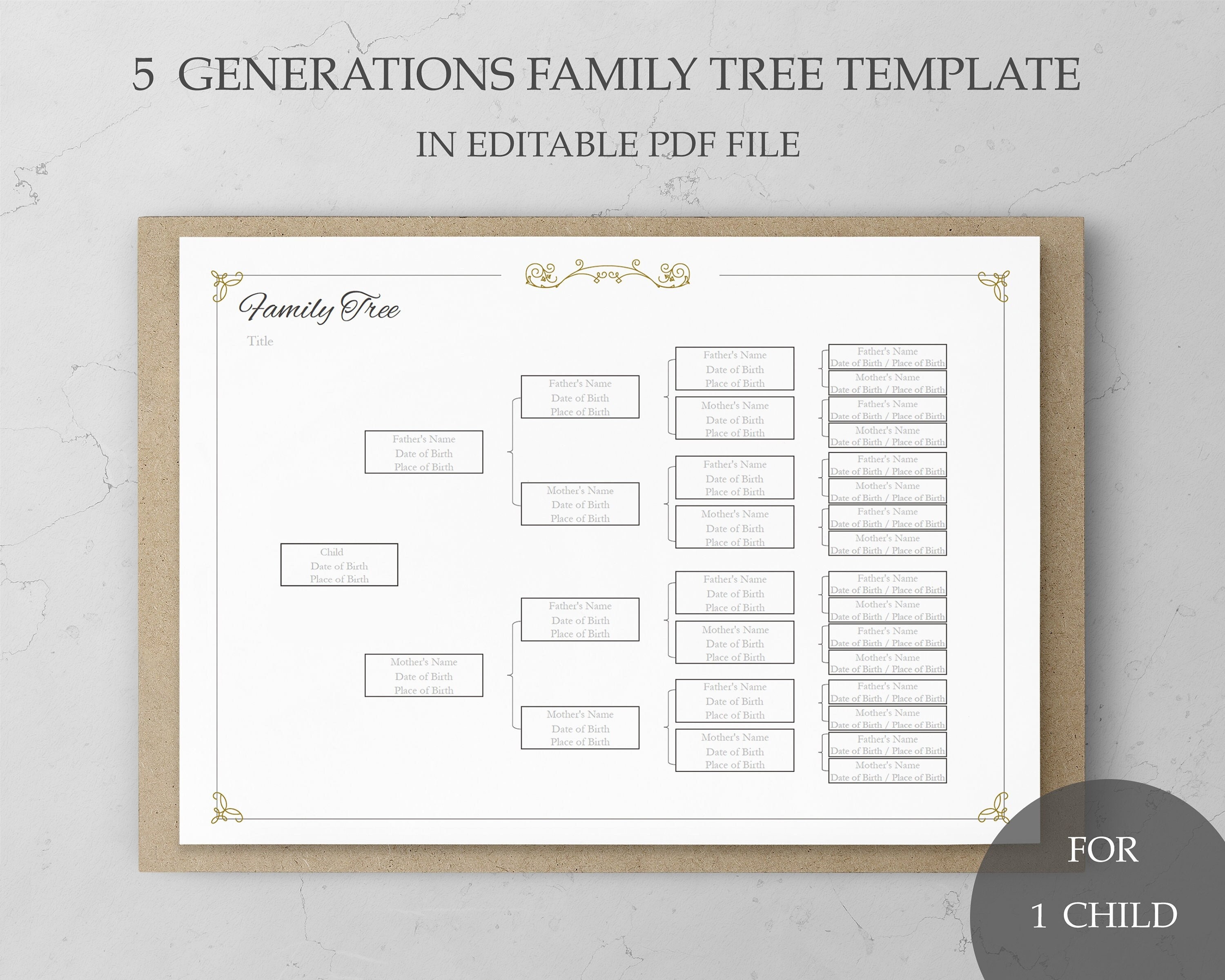 Genealogy Worksheet Fillable Family Tree Template Pedigree Chart 5 ...