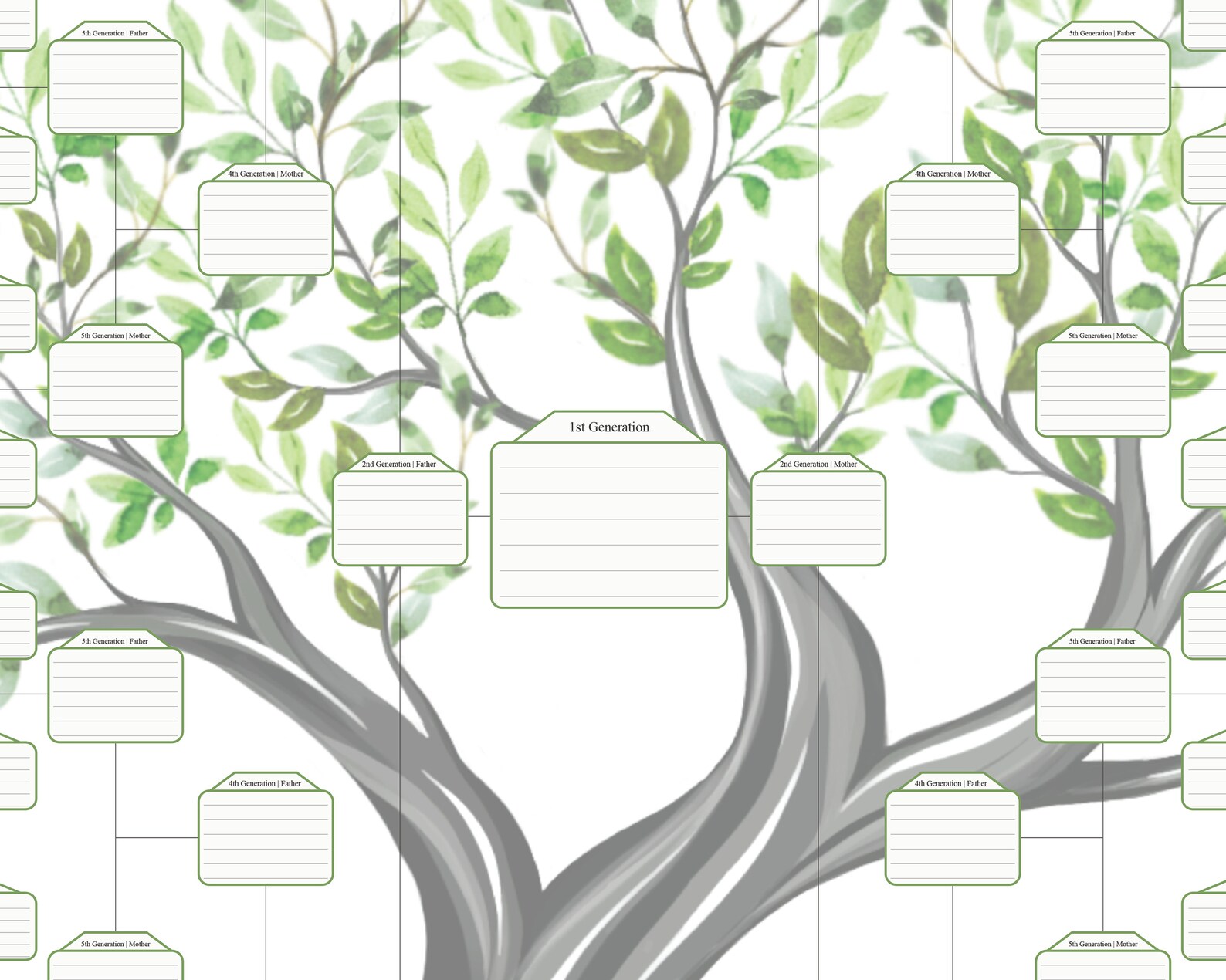 Family Tree Template Genealogy Chart Fillable 6 Generation Family Tree ...