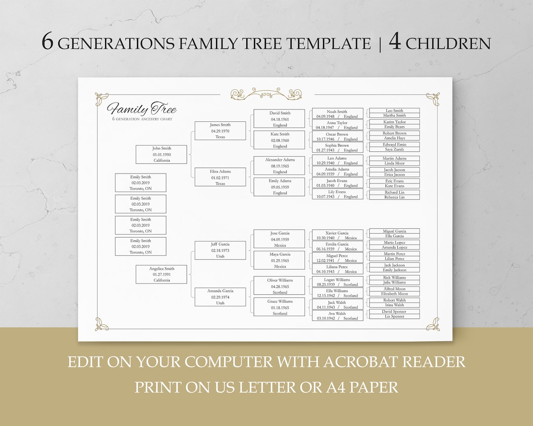 Family Tree Template Several Children Fillable Template 6 Generation ...