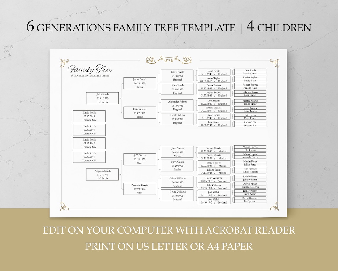 Family Tree Template Several Children Fillable Template 6 Generation ...