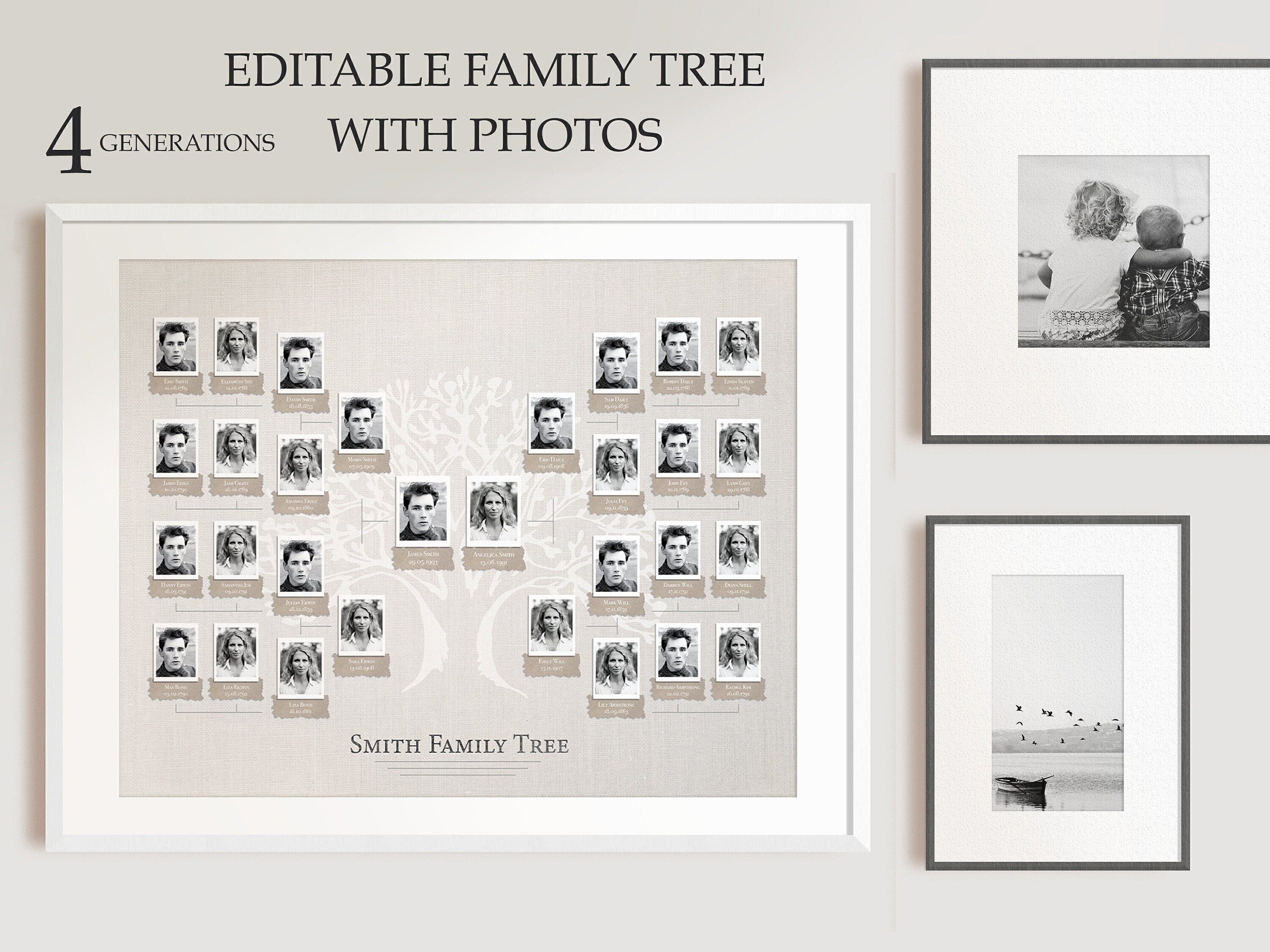 Photo Family Tree Template With Photos Family Tree Portrait Family Tree ...
