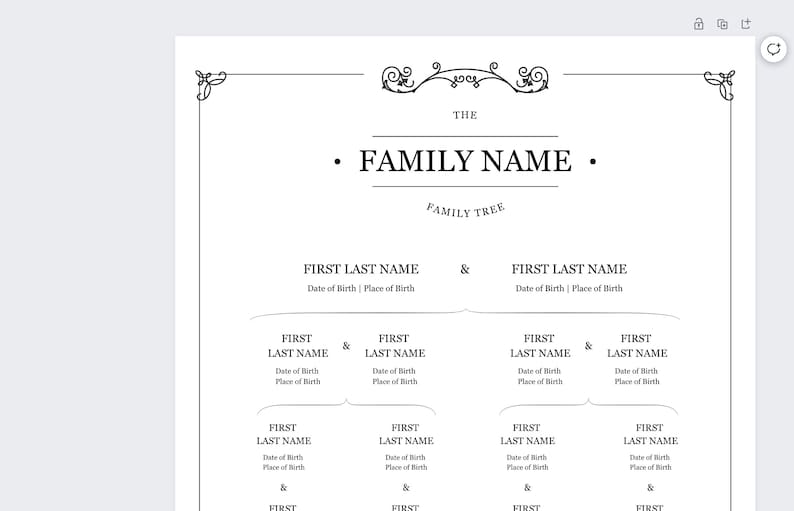 Fillable Family Tree Chart Personalized Genealogy Gift - Etsy