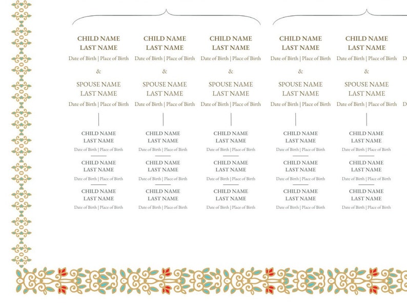Editable Descendant Family Tree Template Genealogy Tree Multiple ...
