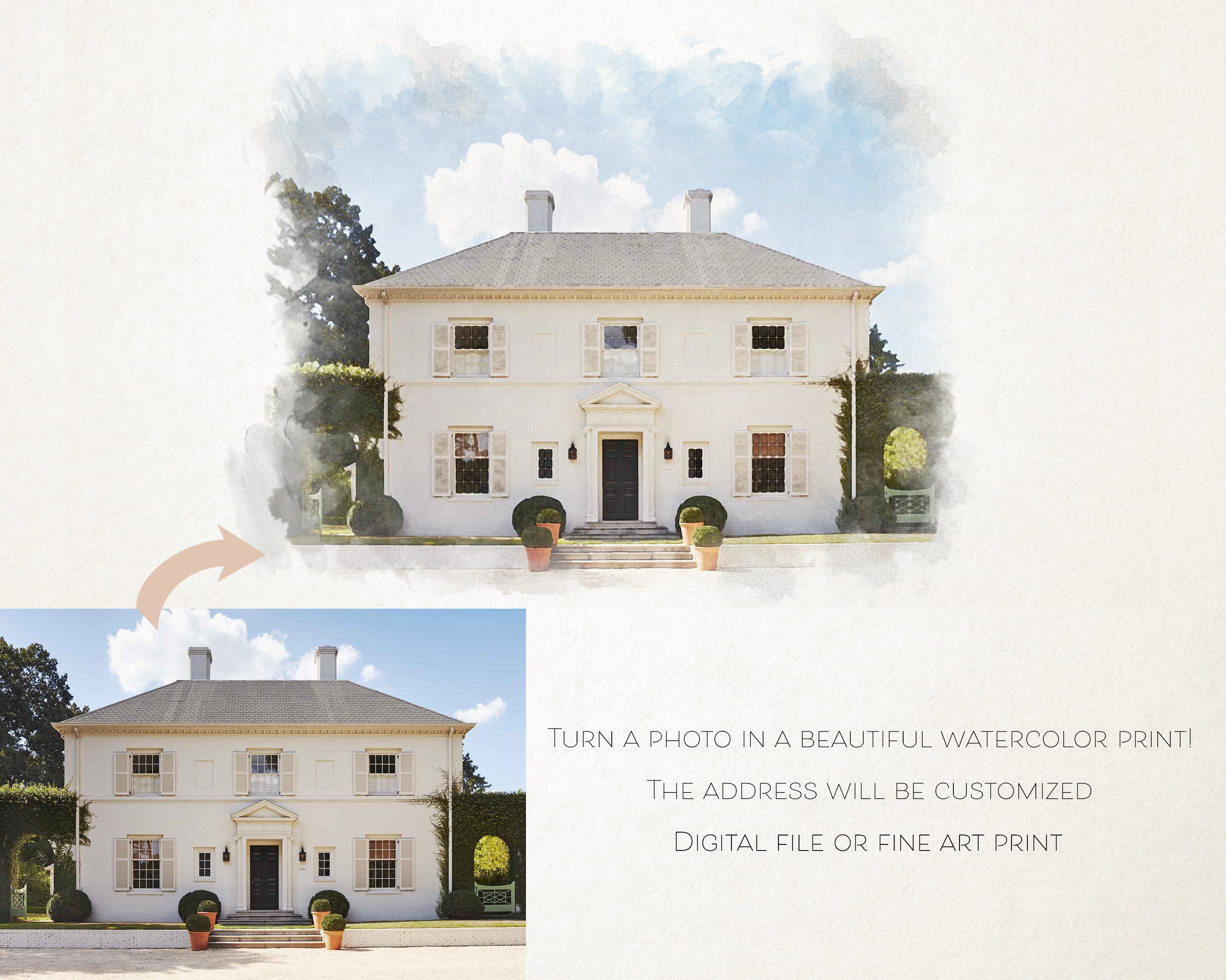 Custom Watercolor House Portrait Drawing From Photo Print of New Home ...