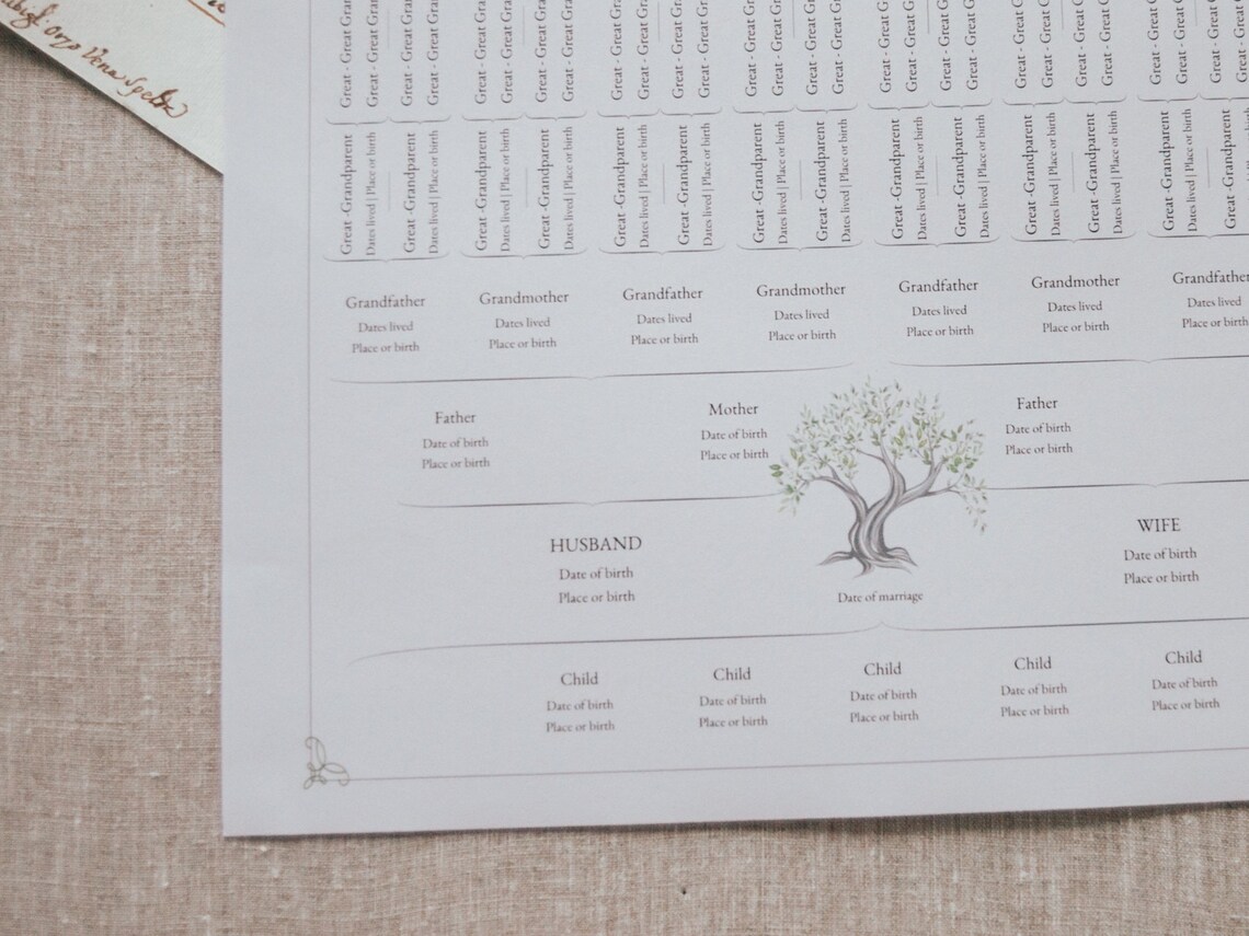 6 Generation Family Tree Chart Lineage Family Tree Ancestral Fan Chart ...