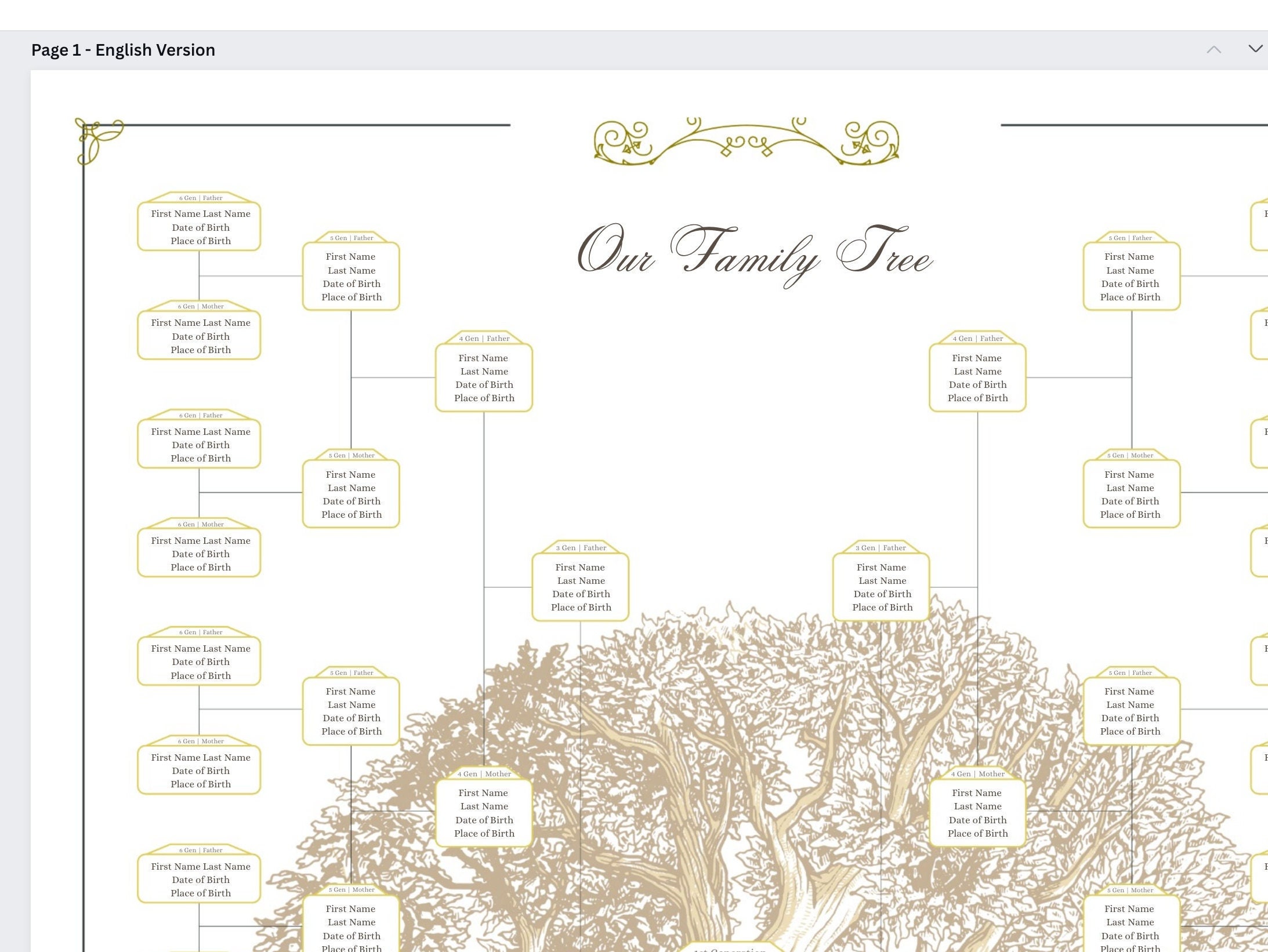 Genealogy Template Chart Family Tree Template Fillable 6 Generation ...