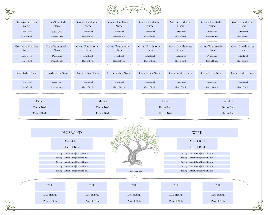 Genealogy Tree Family Tree Template Family Lineage 5 Children - Etsy