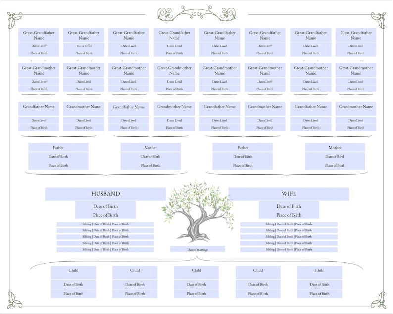 Genealogy Tree Family Tree Template Family Lineage 5 Children - Etsy