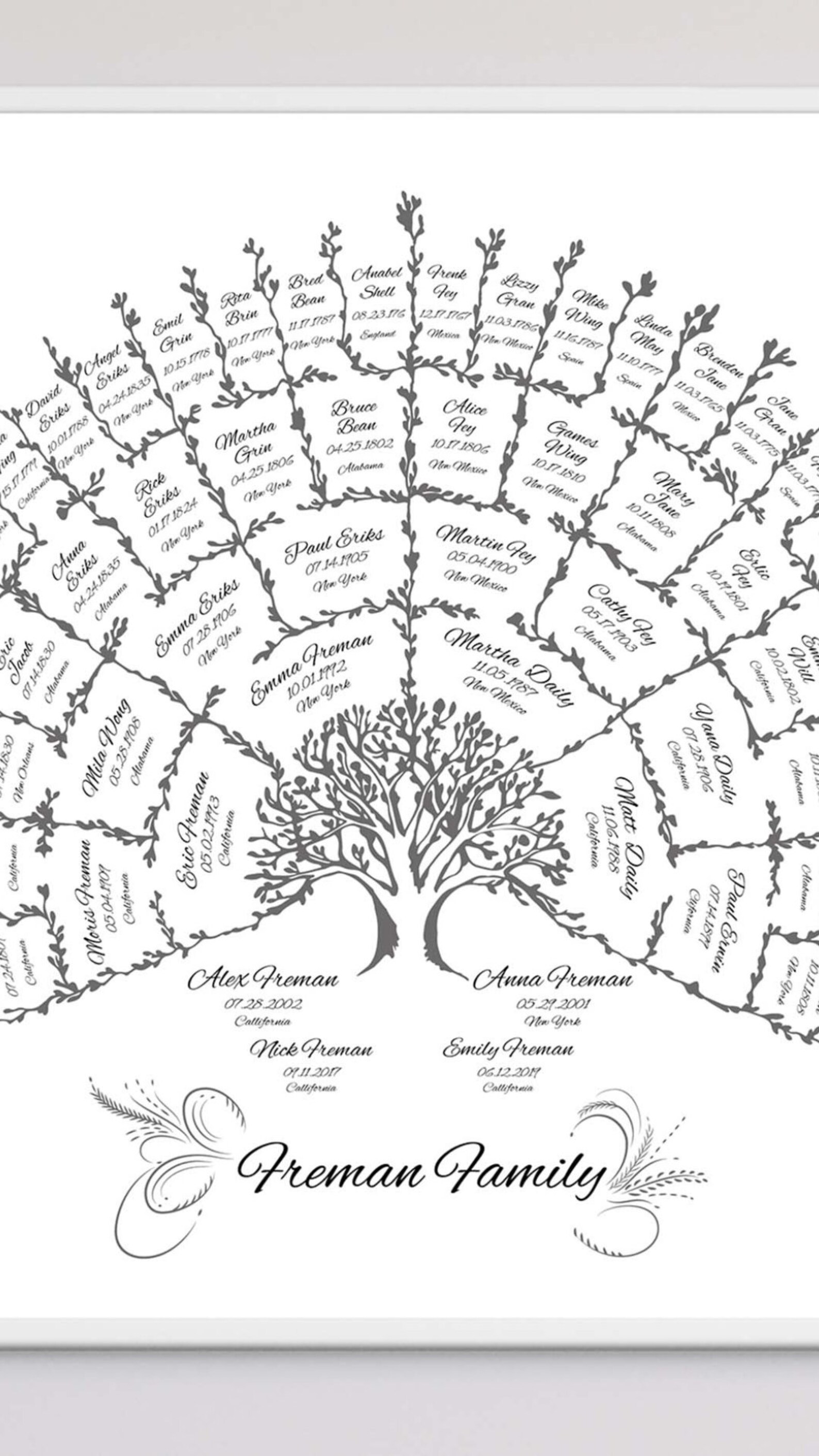 Family Tree Fan Chart Ancestry Map Genealogy Template 6 Generation ...