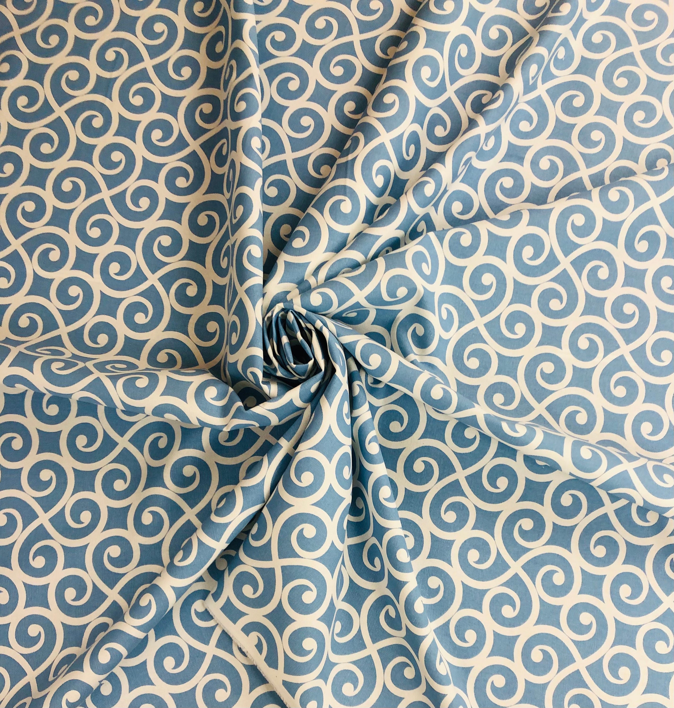 Light Blue & White Swirl Print Drapery or Upholstery Fabric by | Etsy