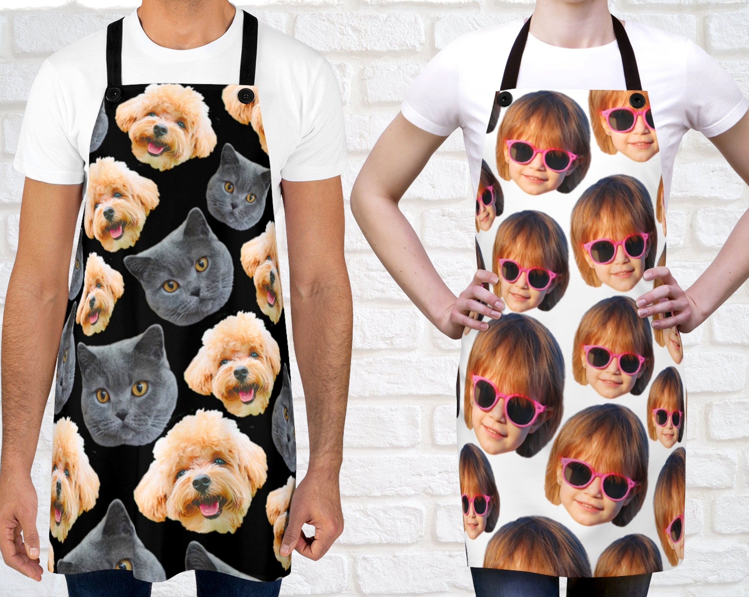 Custom Your Face on Apron - Custom Face Apron - Cat Dad Dog Mom Pet ...