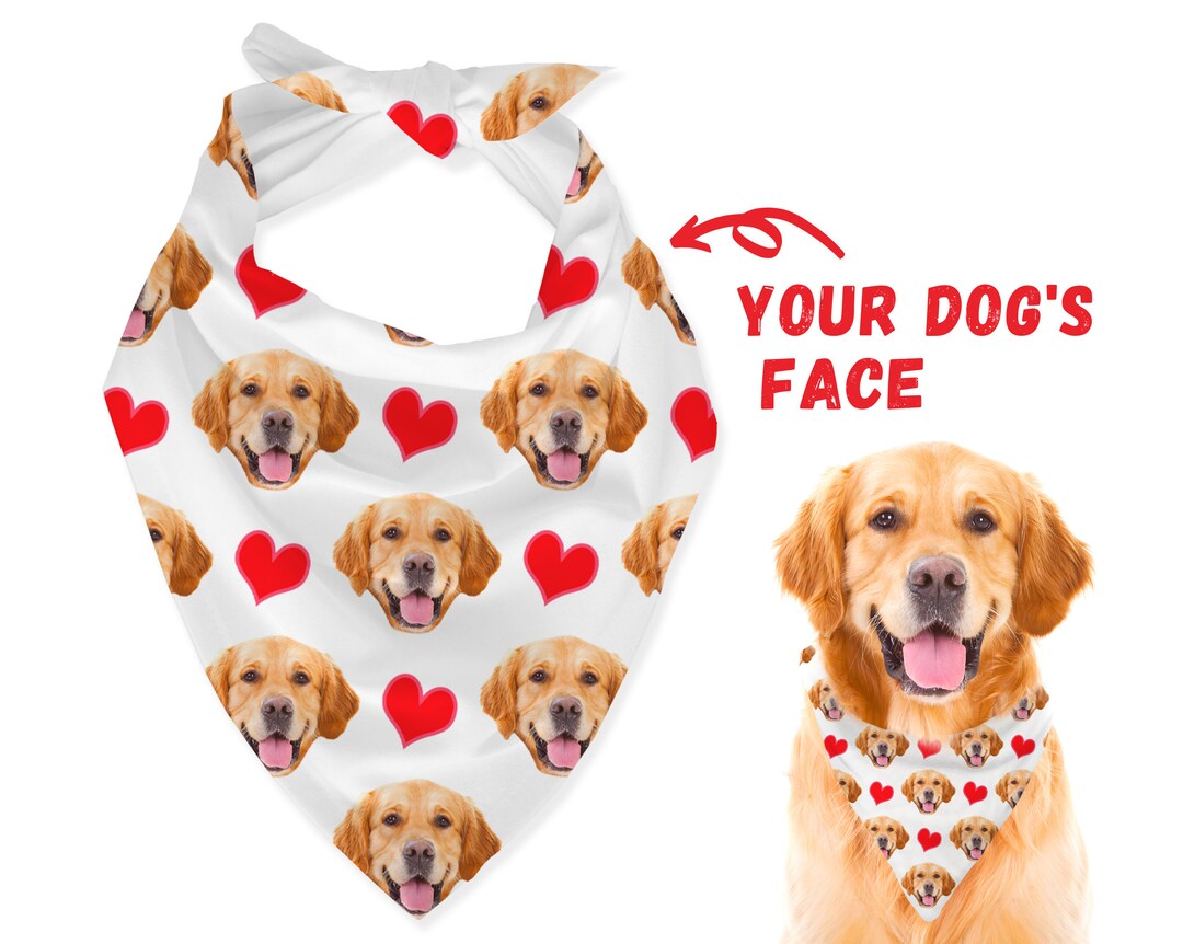 Custom Dog Face Pattern Bandana With Heart - Personalized Dog Photo ...