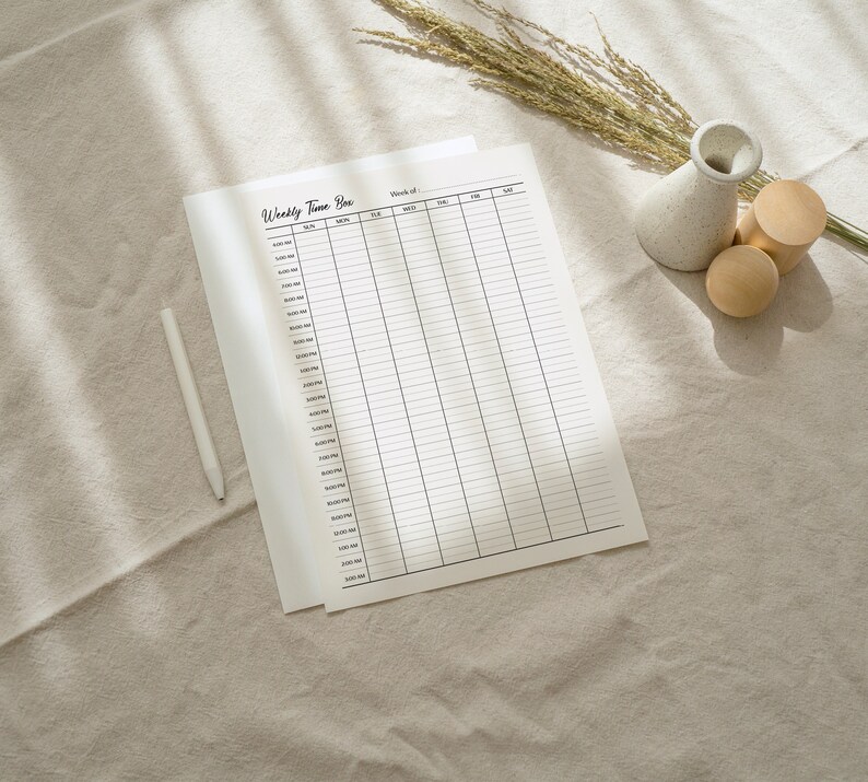 Weekly Hourly Time Box 24 Hours, Time Blocking Planner Printable PDF ...