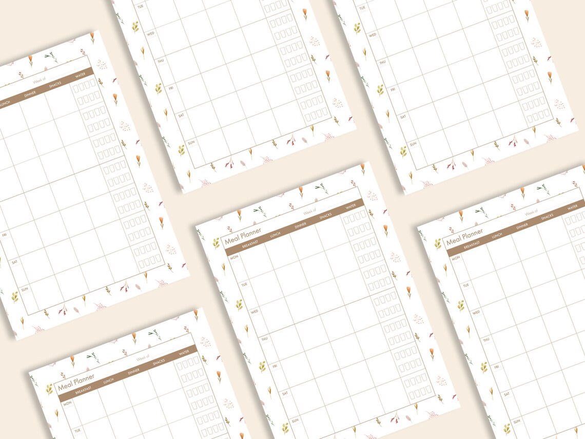 Meal Planner Printable PDF Floral Meal Tracker A4 Letter Size Health ...