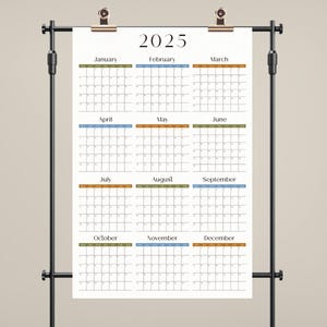 Printable 2025 Wall Calendar One Page | Large Year at a Glance Modern ...