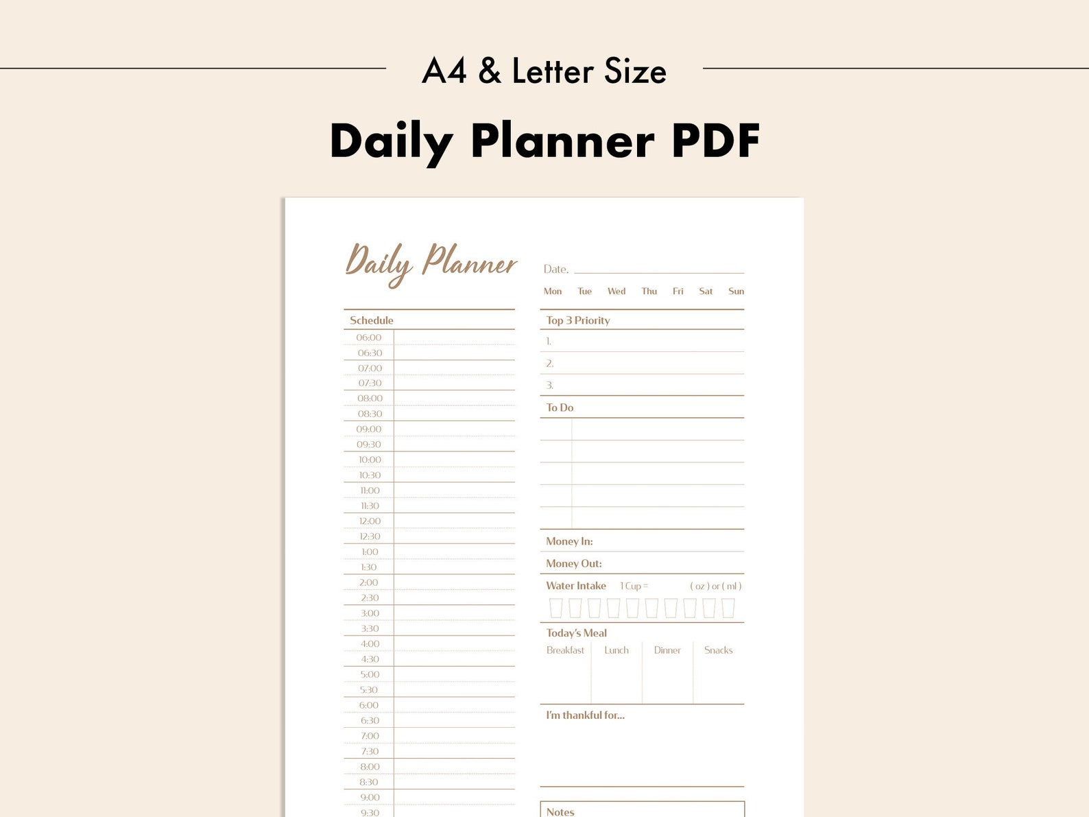 Daily Planner Printable Undated Daily Goal Planner PDF - Etsy