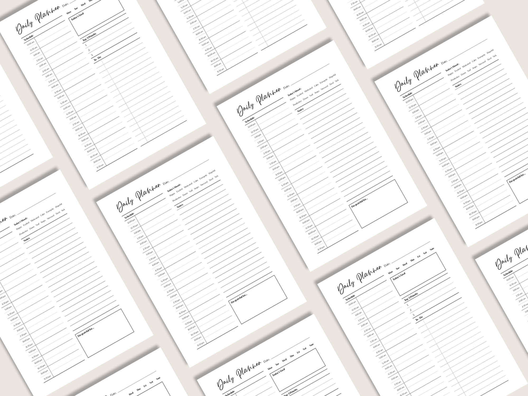 24 Hour Daily Planner Printable PDF Half Hour Time Block Instant
