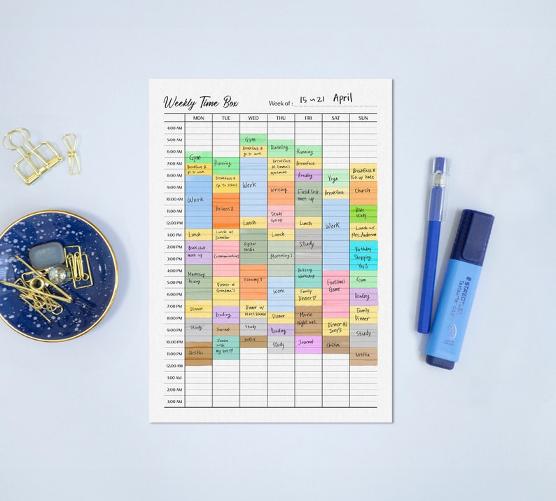 Weekly Hourly Time Box 24 Hours, Time Blocking Planner Printable PDF ...