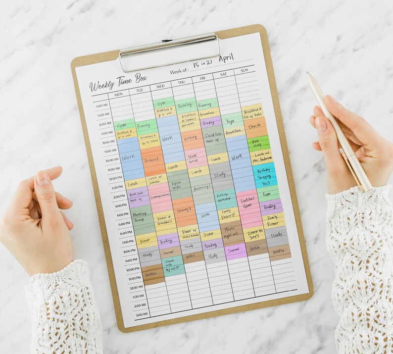 Weekly Hourly Time Box 24 Hours, Time Blocking Planner Printable PDF ...