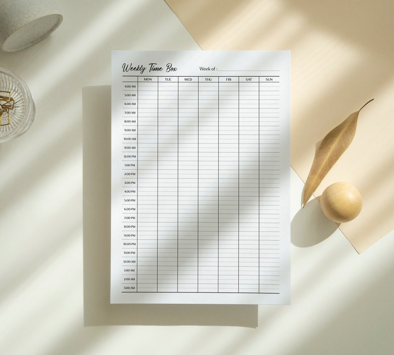 Weekly Hourly Time Box 24 Hours, Time Blocking Planner Printable PDF ...