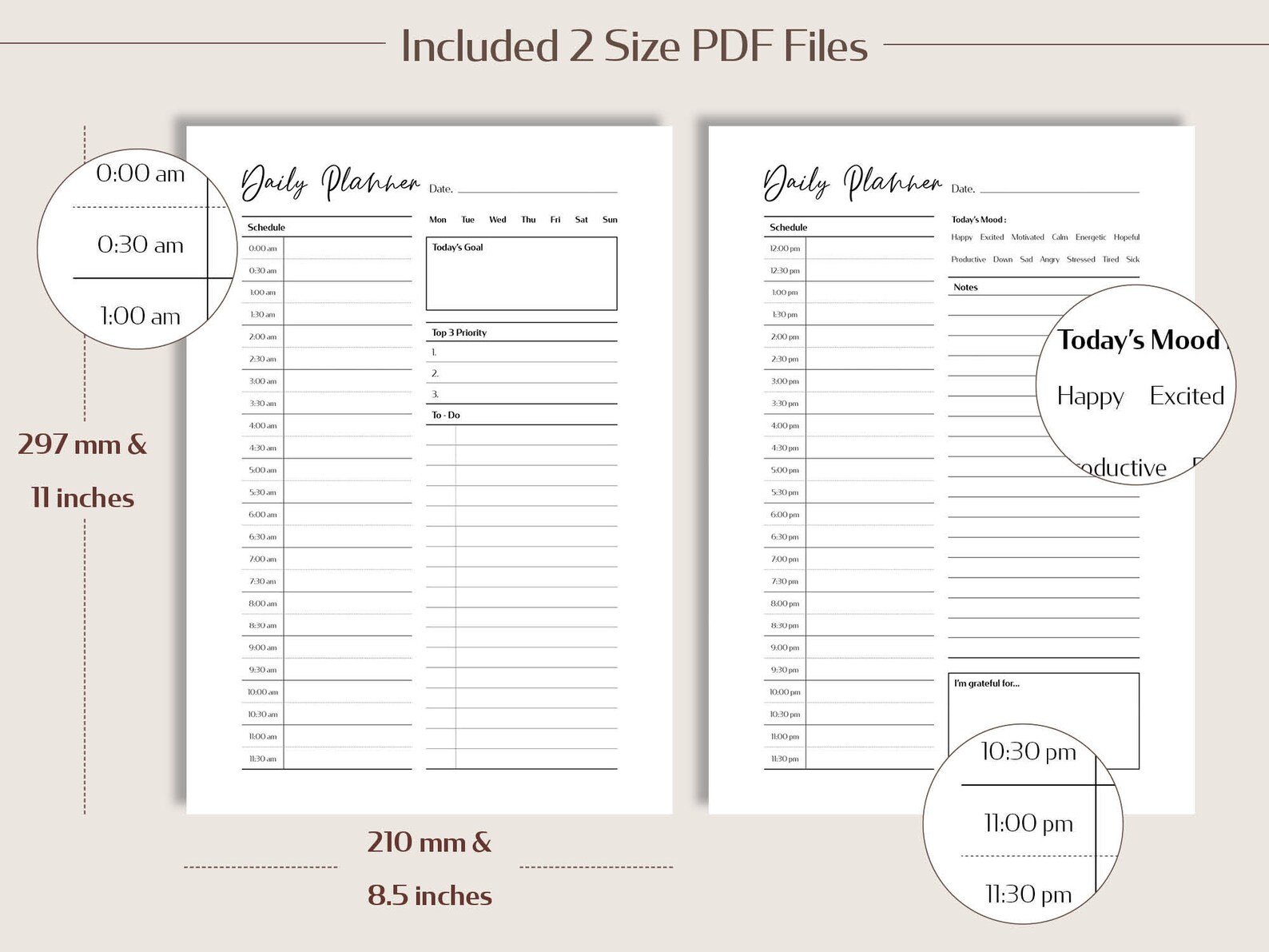 24 Hour Daily Planner Printable PDF, Half Hour Time Block, Instant ...