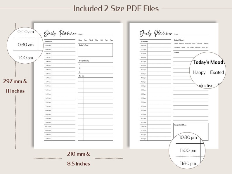 24 Hour Daily Planner Printable PDF, Half Hour Time Block, Instant ...