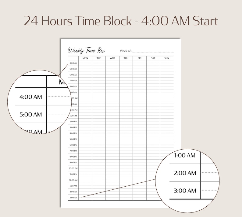 Weekly Hourly Time Box 24 Hours, Time Blocking Planner Printable PDF ...