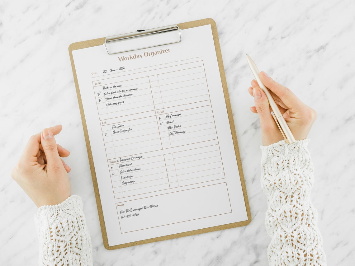 Printable Workday Organizer PDF Set, Daily Work Planner, Instant ...