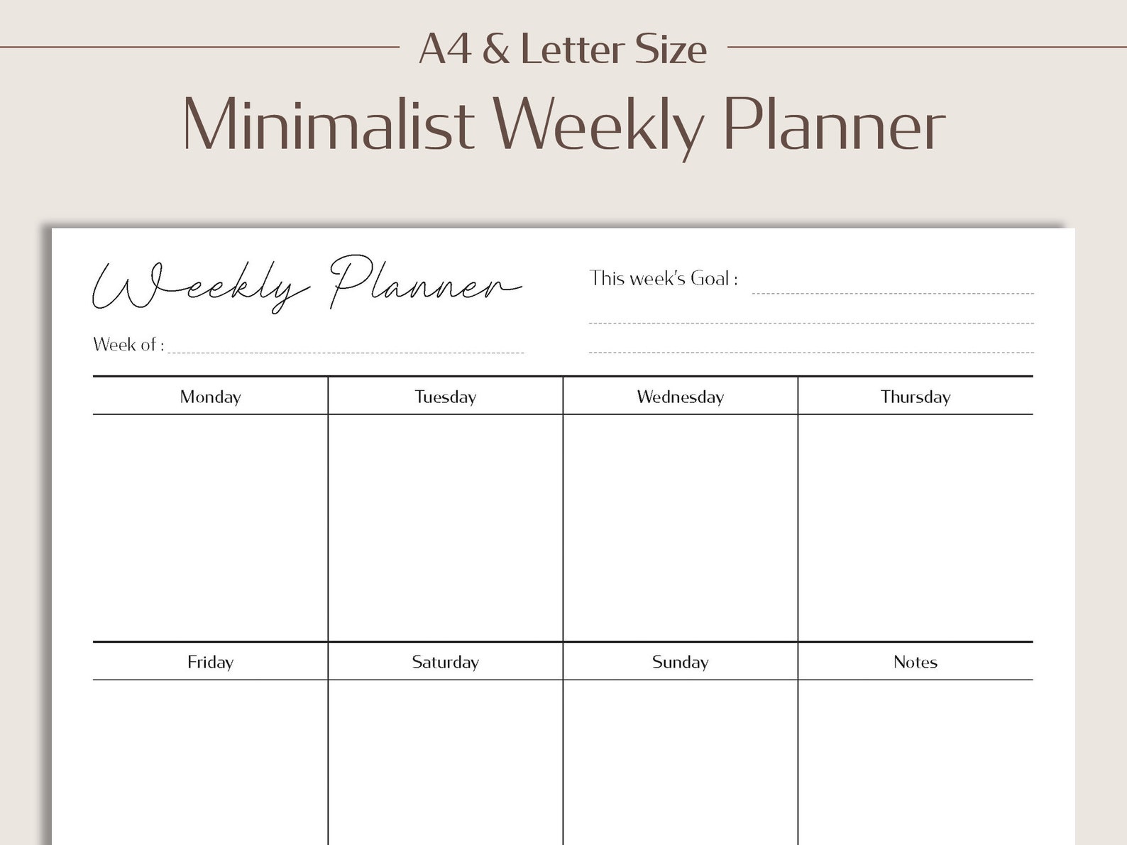 Printable Weekly Planner Template PDF Weekly Goal Instant - Etsy