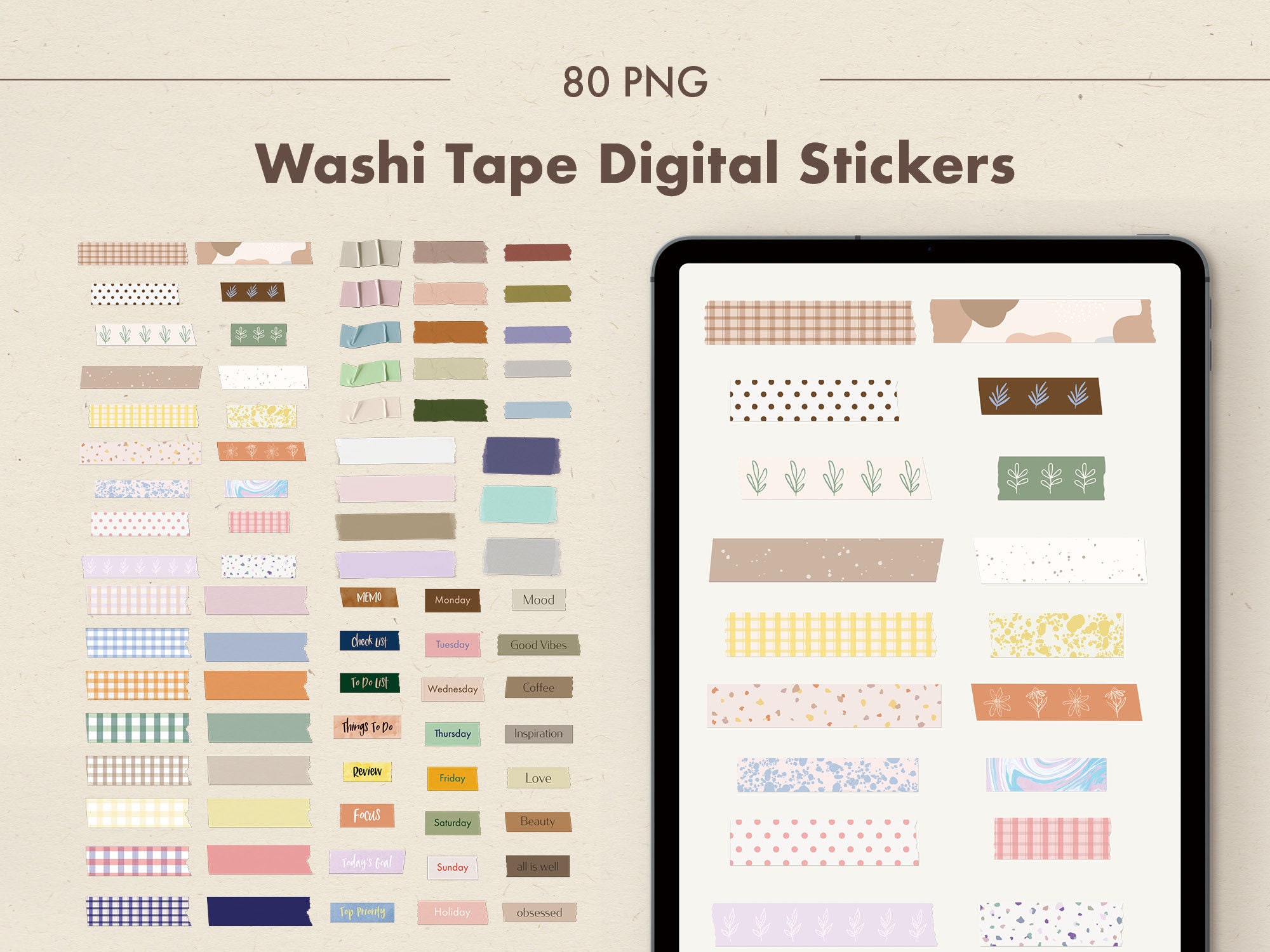 Goodnotes Stickers Digital Planner Stickers Washi Tape Pack - Etsy