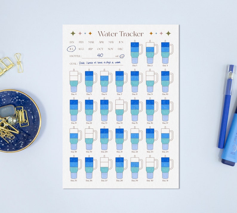 Monthly Water Intake Tracker, Tumbler Icon, Habit Tracker, Health ...