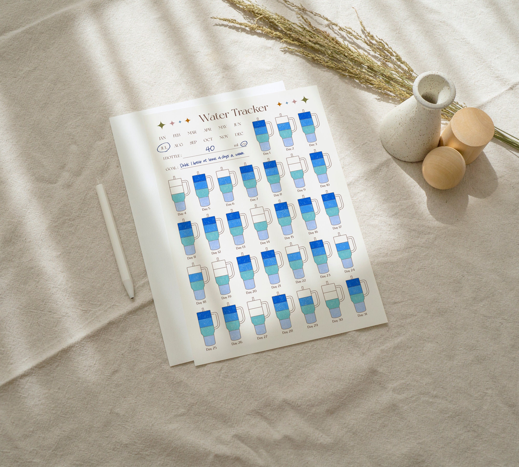 Monthly Water Intake Tracker, Tumbler Icon, Habit Tracker, Health ...