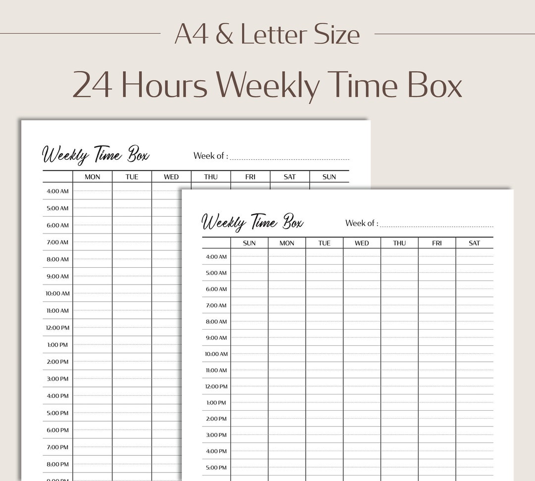 Weekly Hourly Time Box 24 Hours, Time Blocking Planner Printable PDF ...