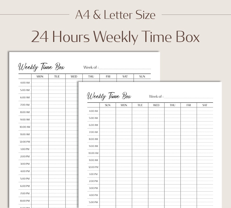 Weekly Hourly Time Box 24 Hours, Time Blocking Planner Printable PDF ...