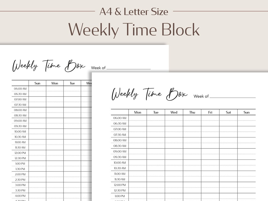 Hourly Weekly Time Blocking Box, Printable Planner PDF, School Planner ...