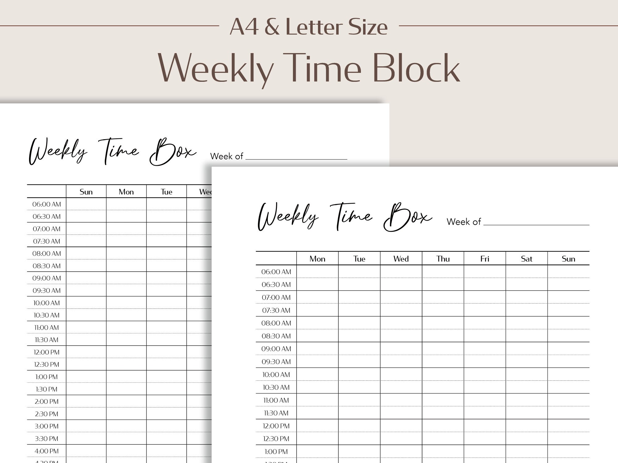 Hourly Weekly Time Blocking Box, Printable Planner PDF, School Planner ...