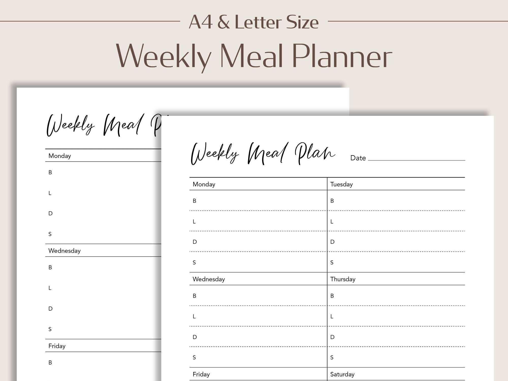 Weekly Meal Planner Printable PDF, Meal Tracker, Food Journal, Meal ...