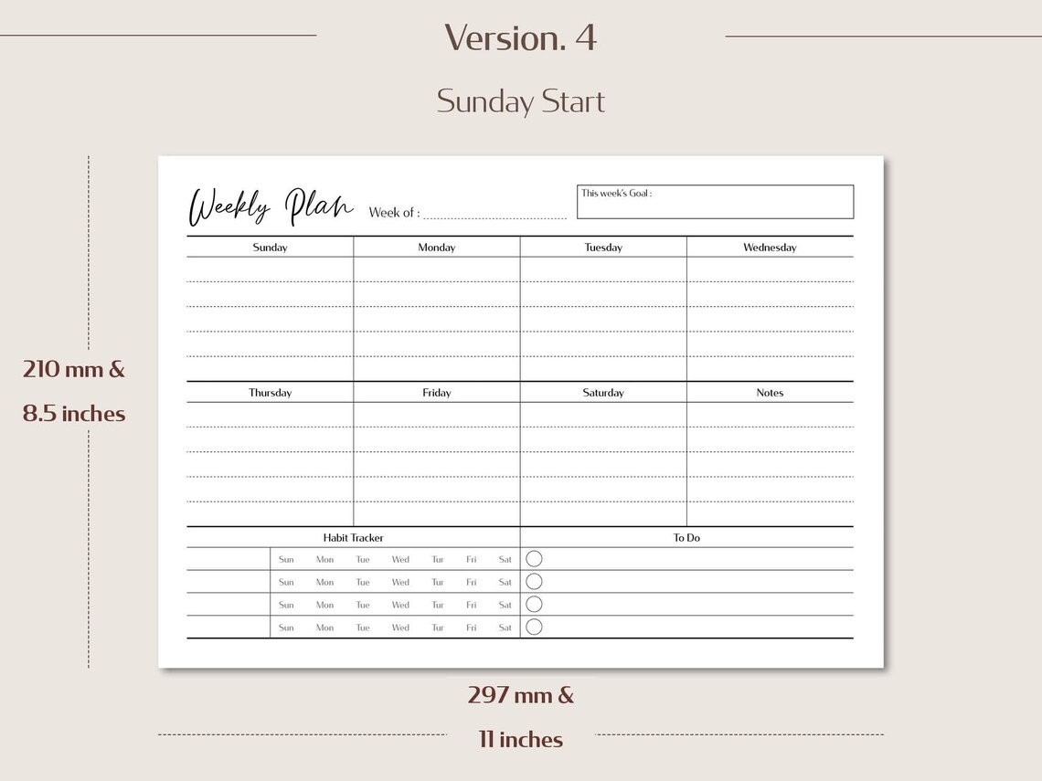 Weekly Planner Printable, Weekly Schedule Landscape PDF With Habit ...