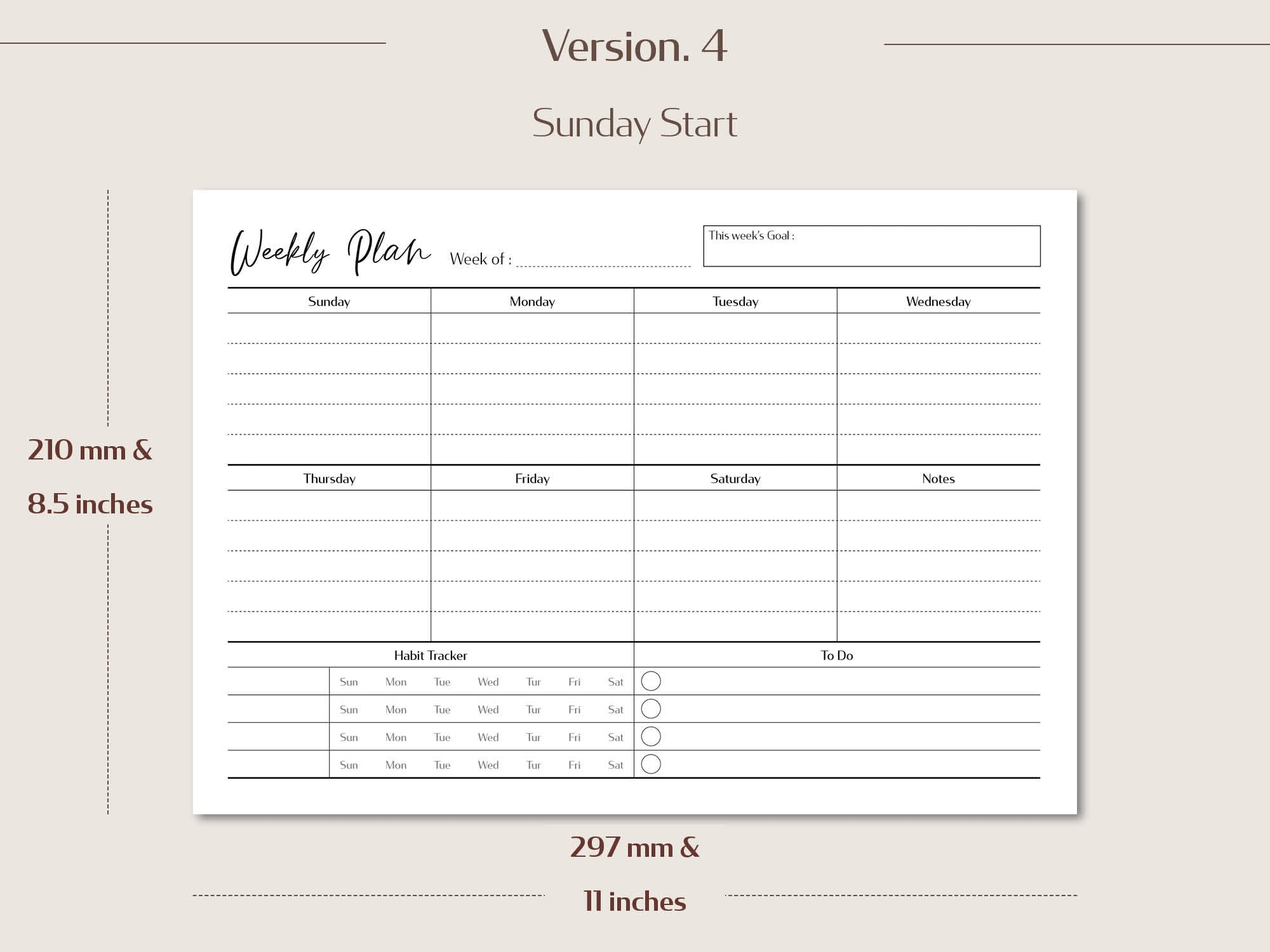 Weekly Planner Printable, Weekly Schedule Landscape PDF With Habit ...
