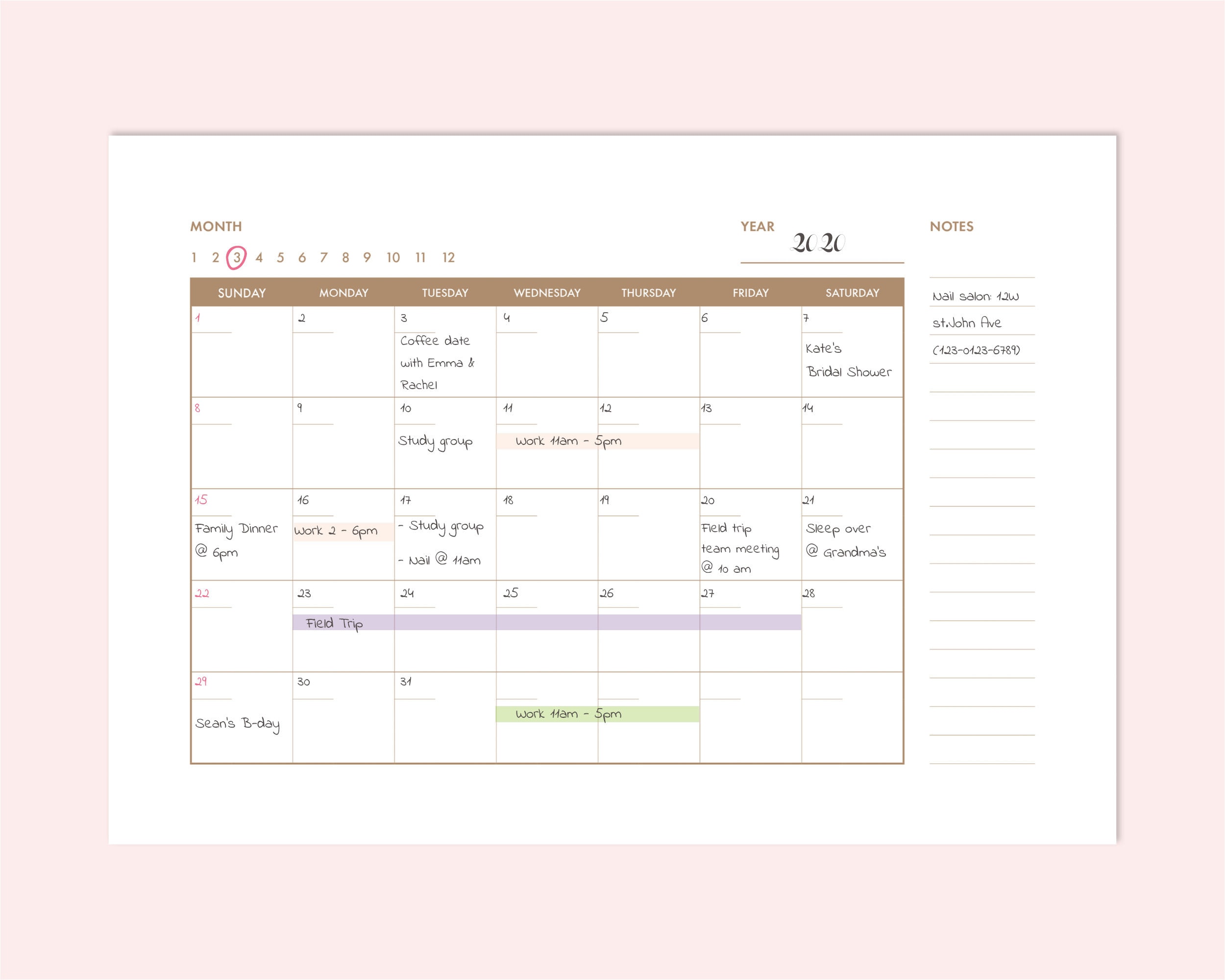 Undated Calendar Monthly Planner With Notes, 2 Colors Sets, A4 Size - Etsy