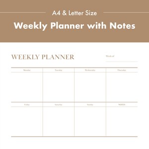 Printable Weekly Planner PDF With Notes A4 and US Letter Size Weekly ...