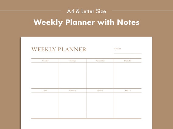 Printable Weekly Planner PDF With Notes A4 and US Letter Size | Etsy