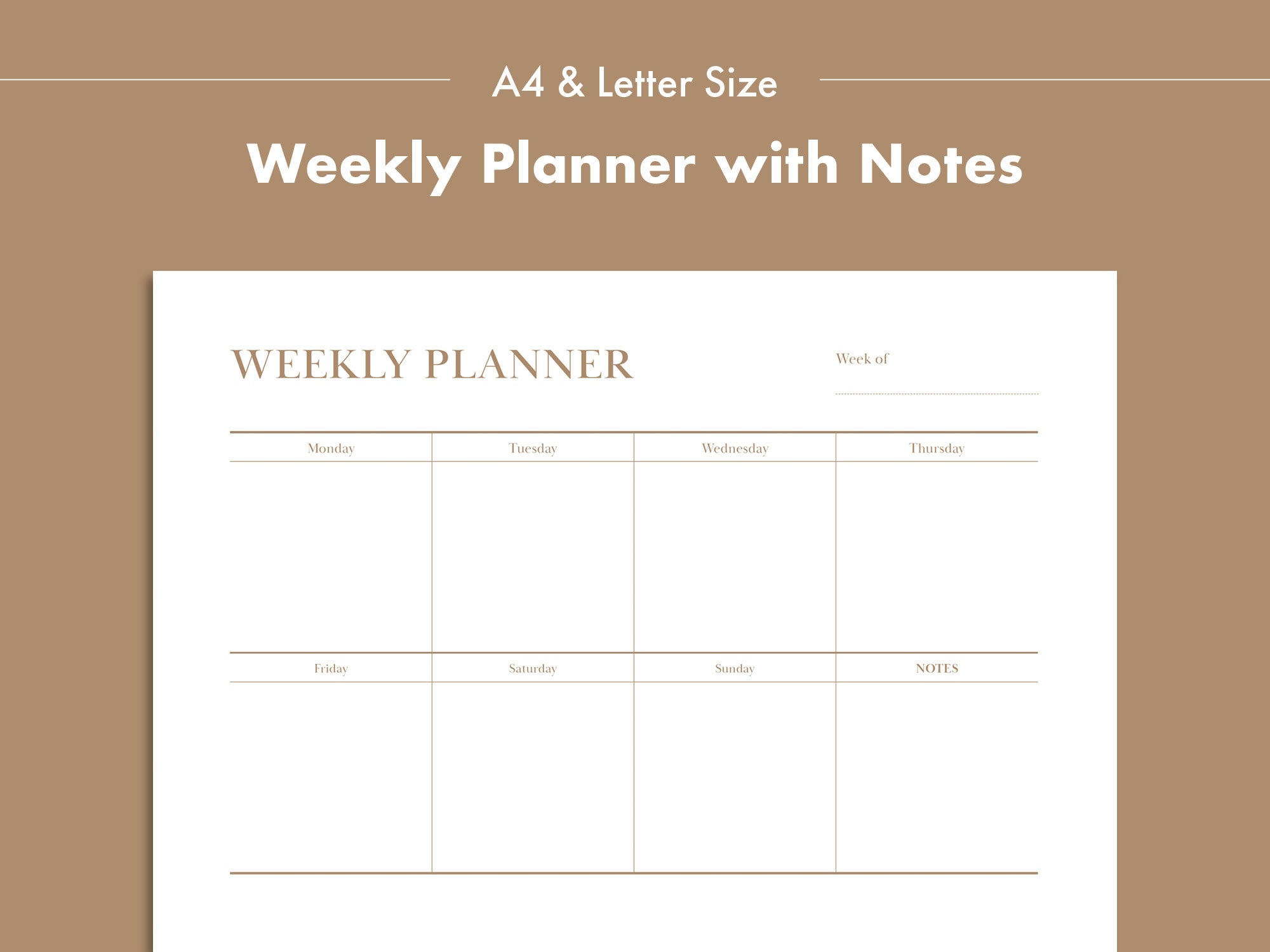 Printable Weekly Planner PDF With Notes A4 and US Letter Size Weekly ...